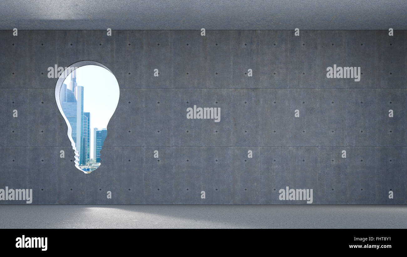 3D Rendering, Window in bulb-shape, concrete wall, high-rise buildings ...