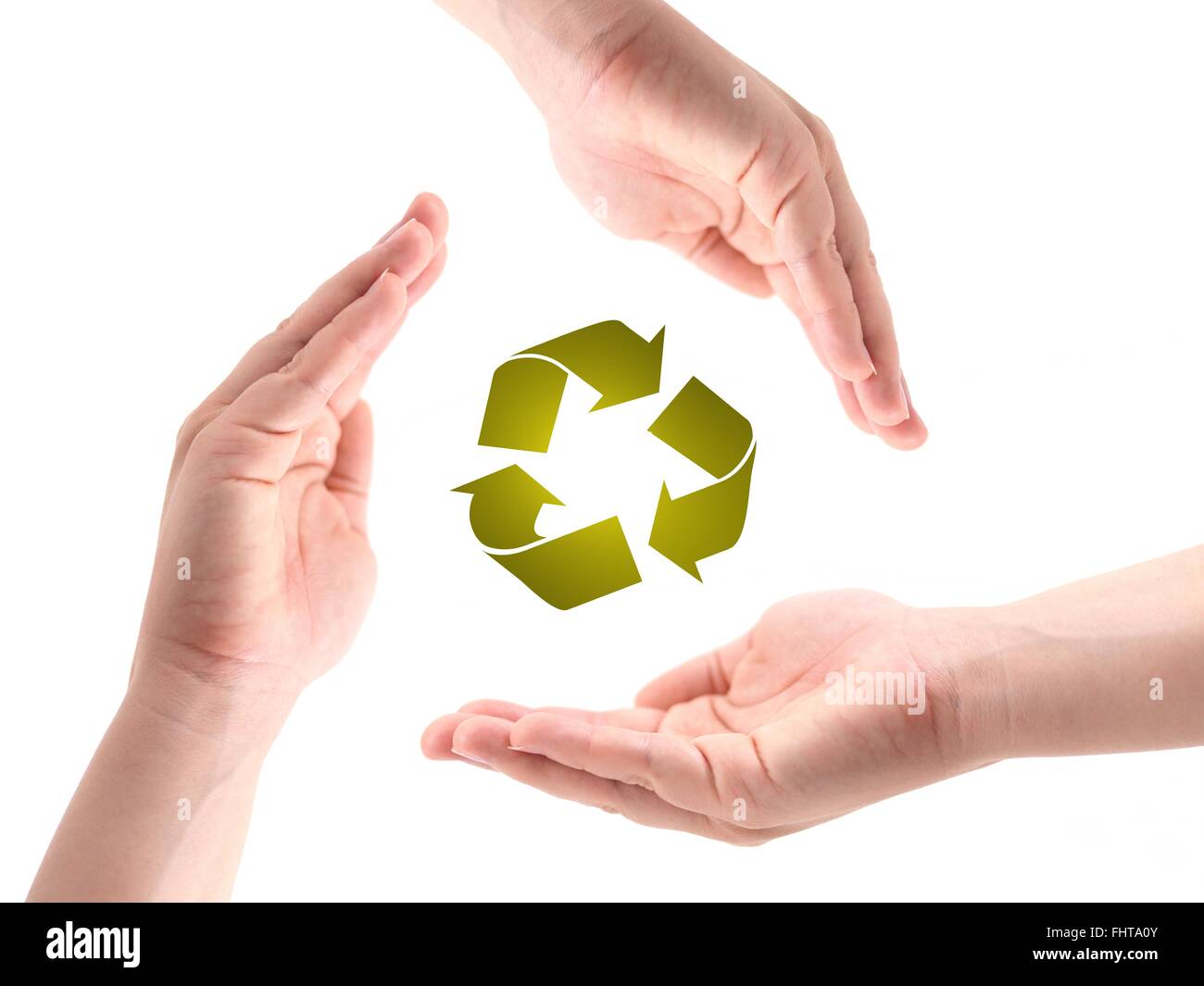 Female hands and a recycle symbol Stock Photo - Alamy