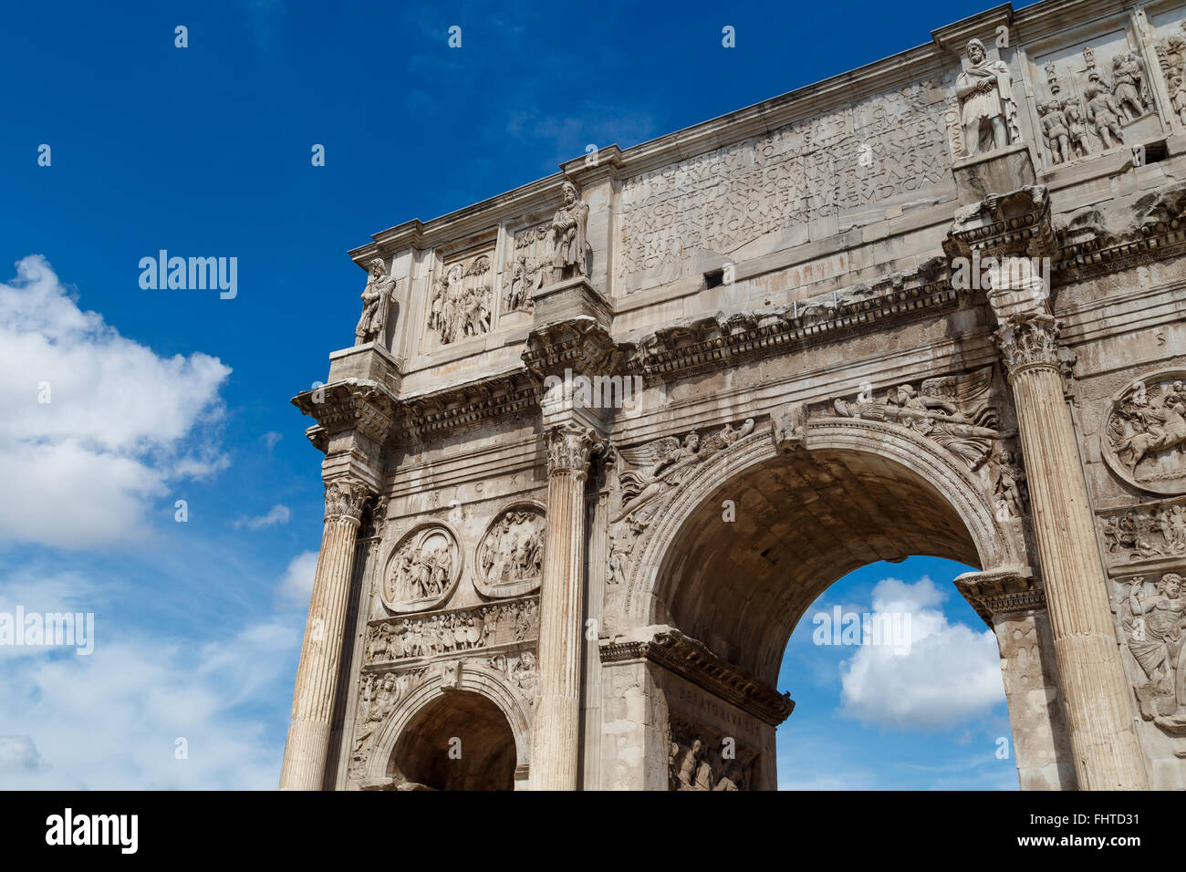 Close up detailed view of historical Triumphal Arch of Constantine ...