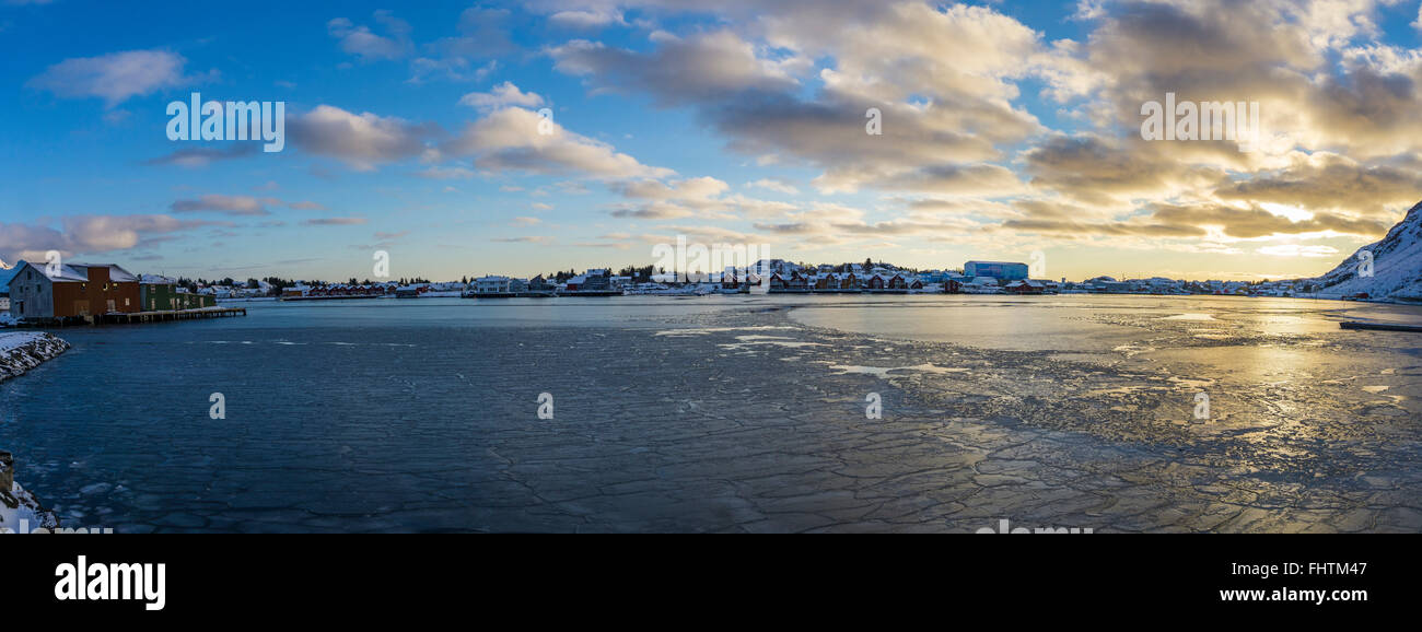 Norway, Lofoten Islands, Ballstad, Harbor at sunrise Stock Photo - Alamy