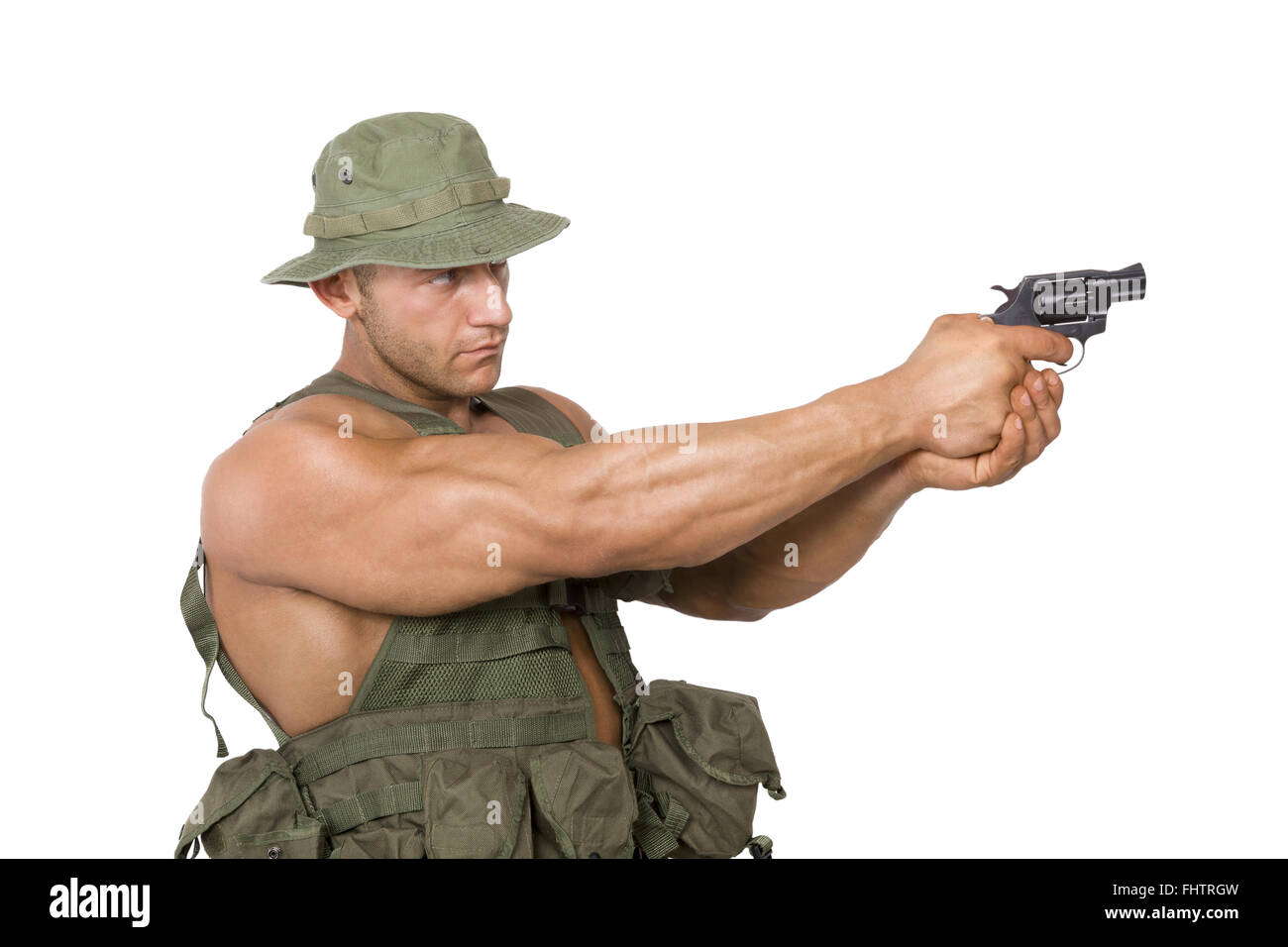 Soldier shooting isolated on white Stock Photo - Alamy