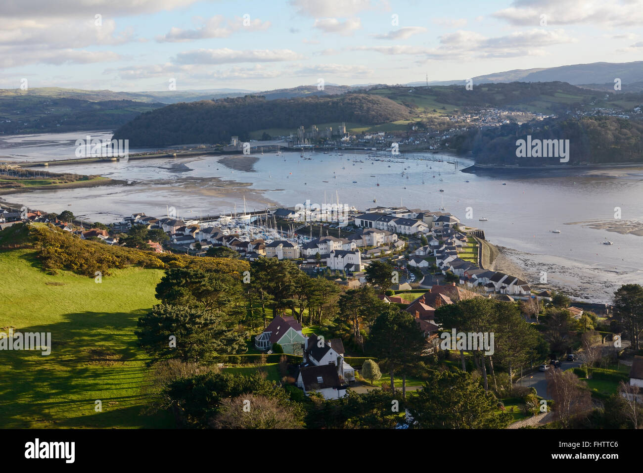 Deganwy village on the River Conwy estuary opposite the town of Conwy ...