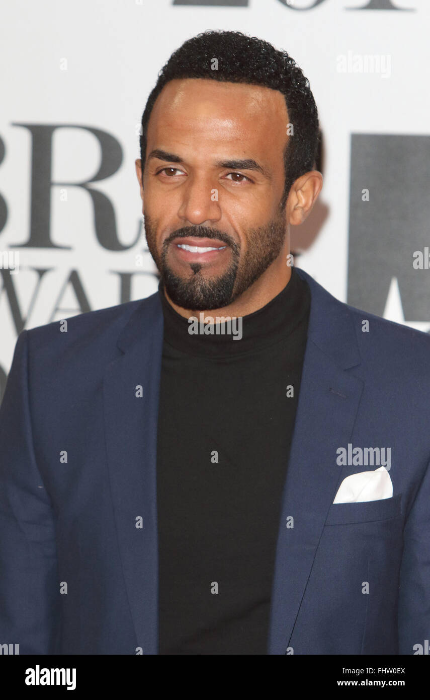 London UK Craig David at BRIT Awards 2016 Red Carpet Arrivals at the O2 ...