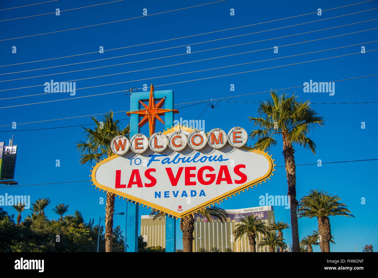 Famous Las Vegas sign on bright sunny day Stock Photo - Alamy