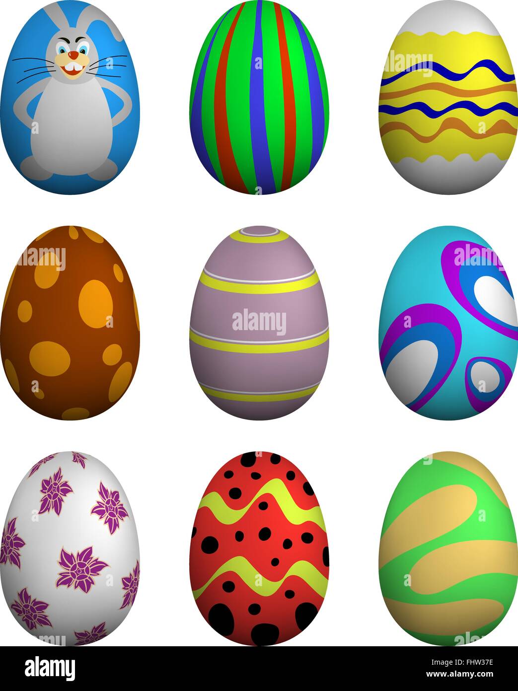 Set of nine painted easter eggs. Vector illustration Stock Vector Image ...