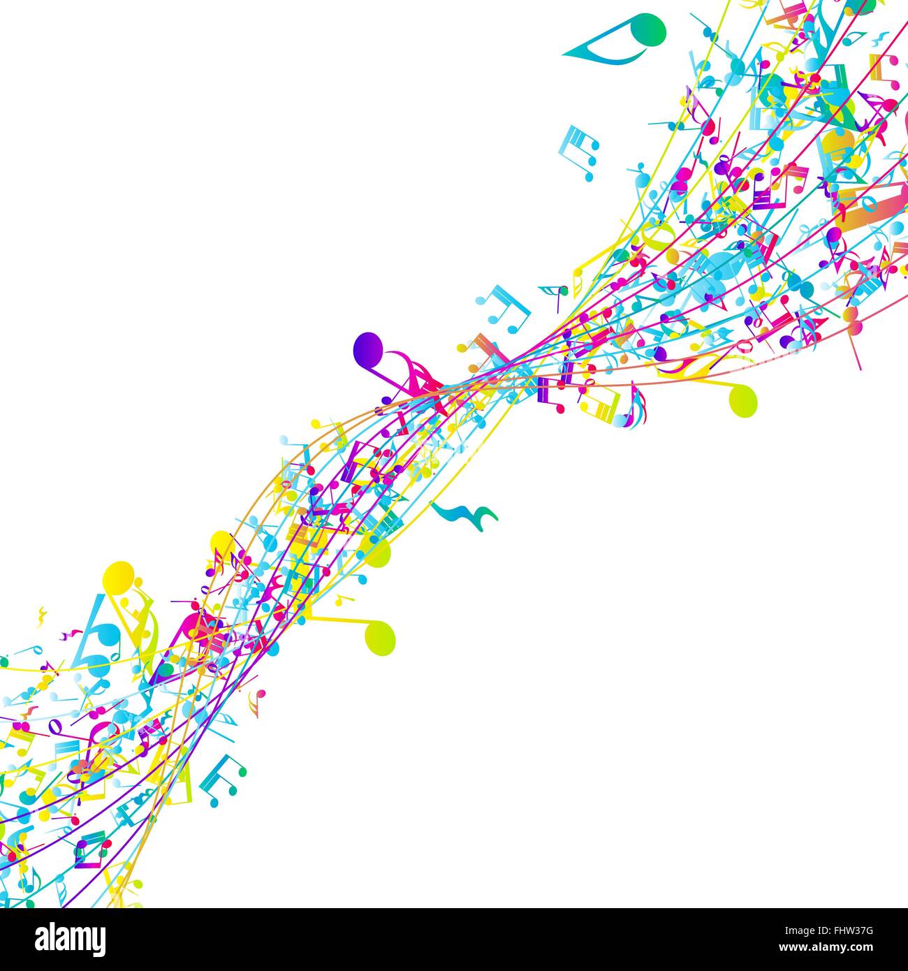 Multicolor musical design from music staff elements with copy space ...