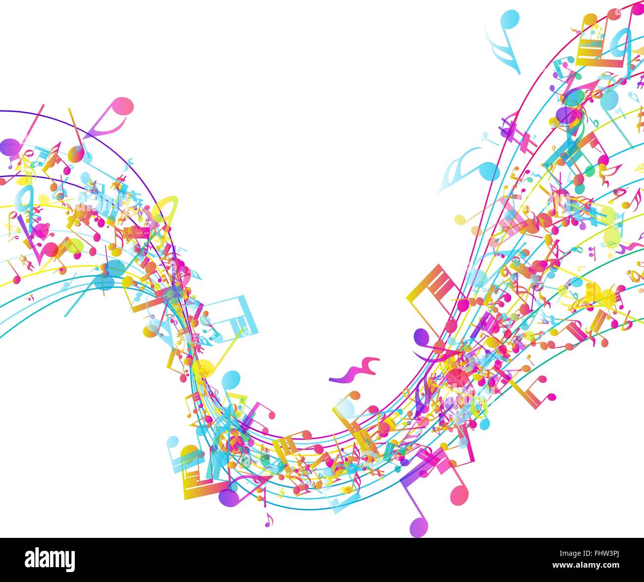 Multicolor musical design from music staff elements with copy space ...