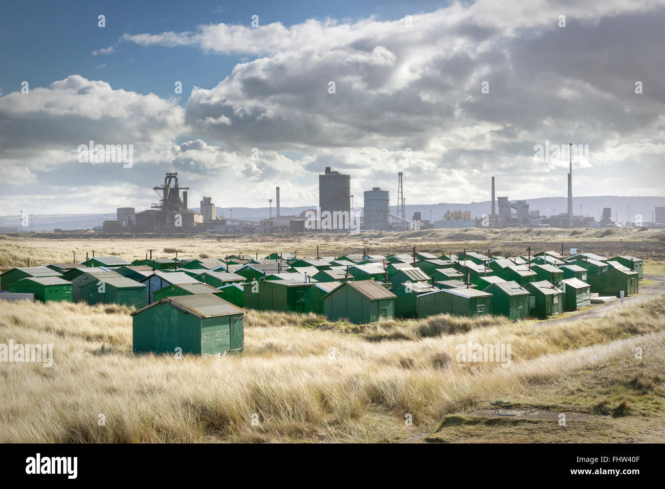 Fisherman's Association huts in the sand dunes at South Gare, Redcar ...