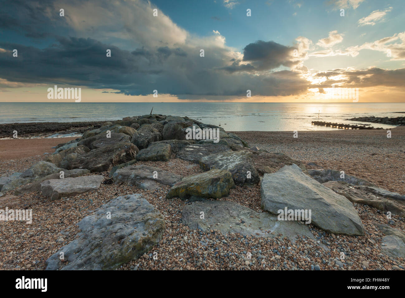 Winter sunset on the beach in Rottingdean, East Sussex, England Stock ...
