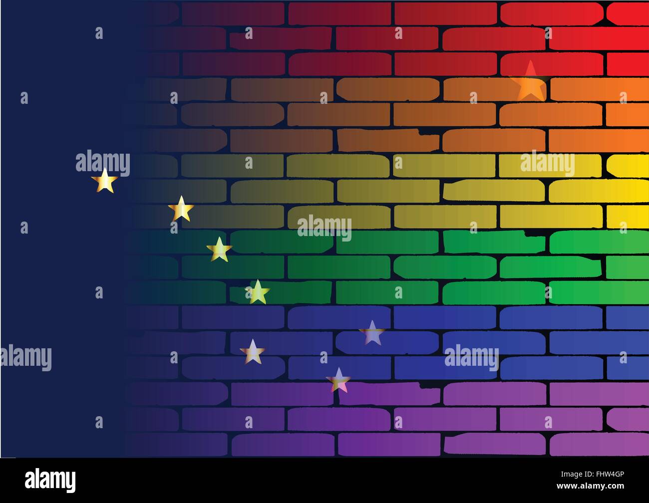 A well worn wall painted with a LGBT rainbow with the Alabama state ...
