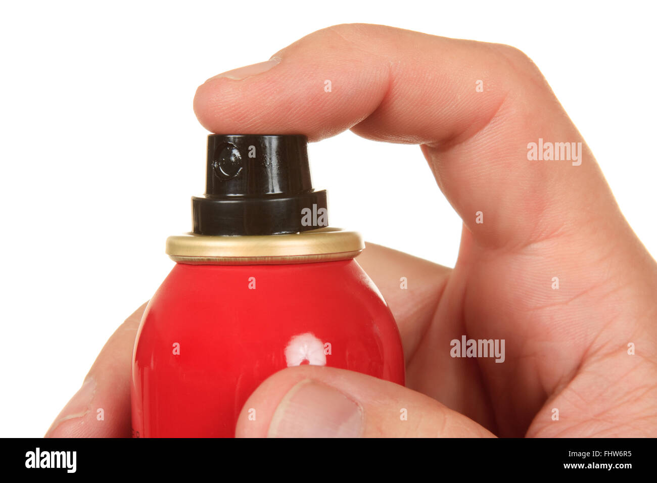 red spray bottle in his hand Stock Photo - Alamy