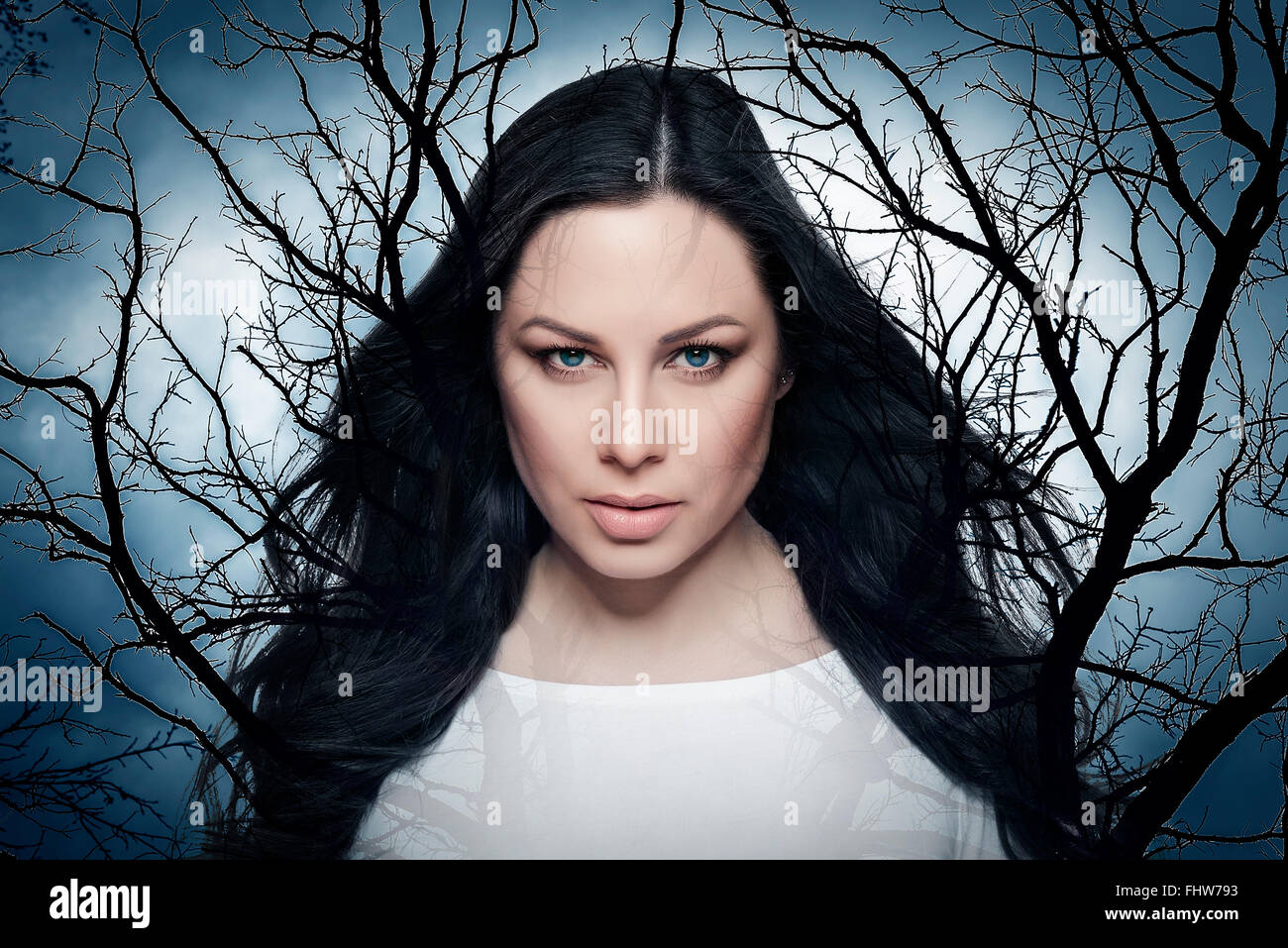 Girl in the moonlight Stock Photo - Alamy