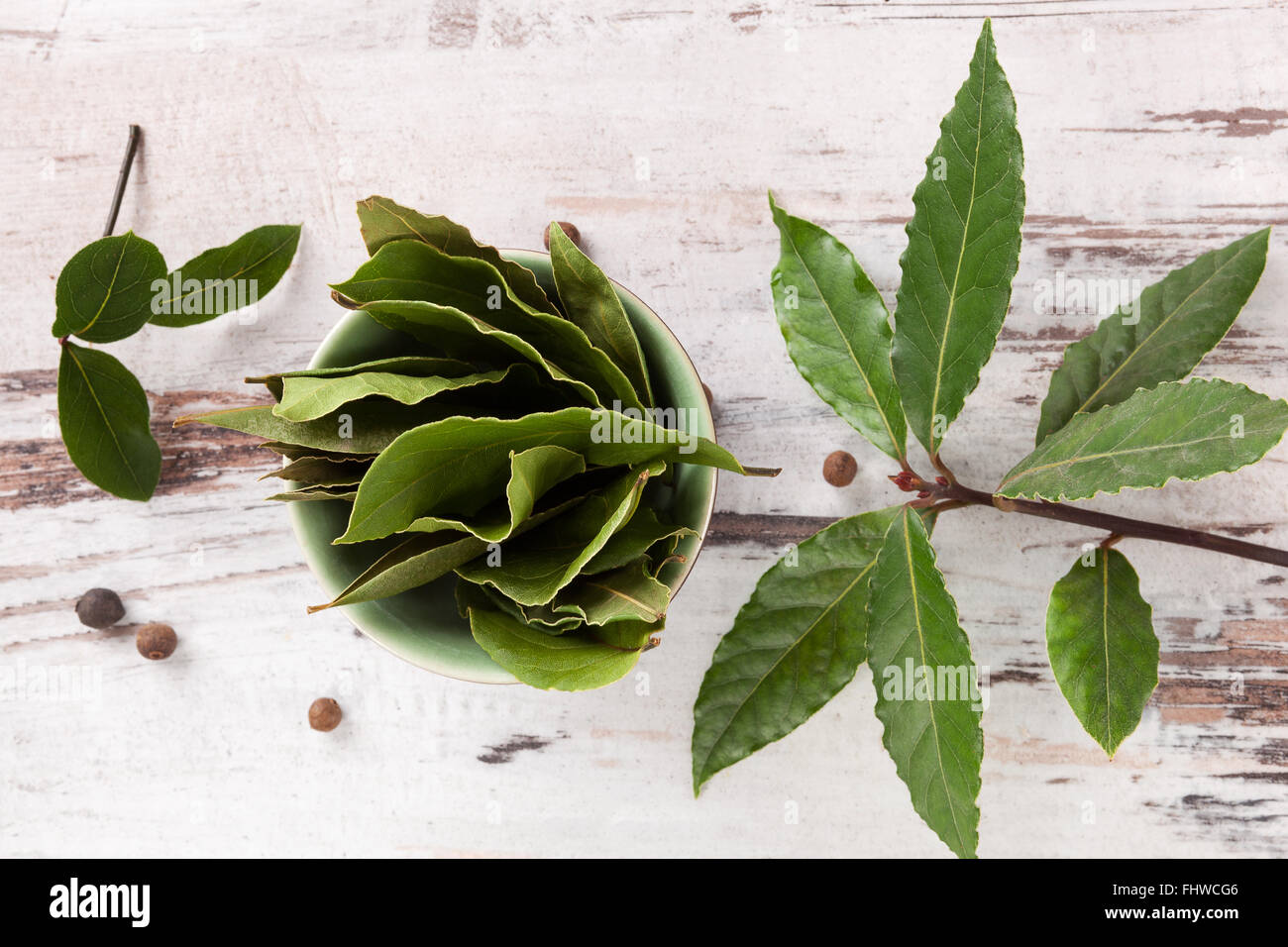 Bay leaves background Stock Photo - Alamy