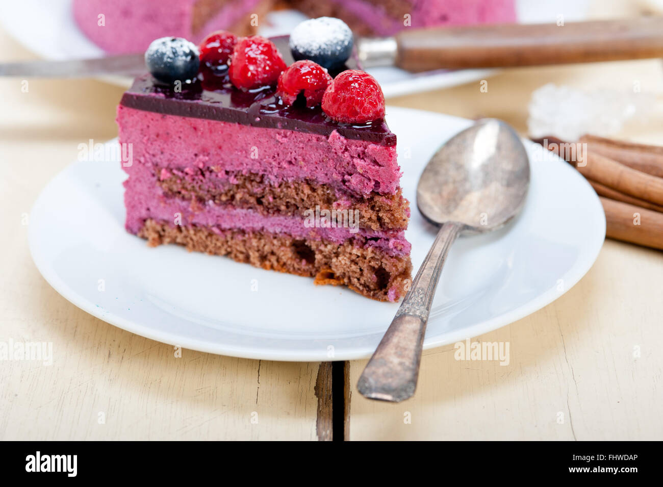 blueberry and raspberry cake mousse dessert Stock Photo - Alamy