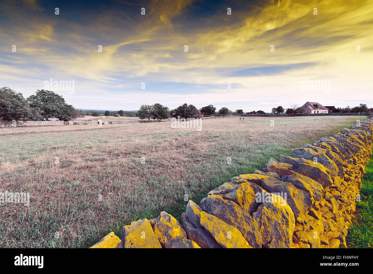 Rural stone wall sunset hi-res stock photography and images - Alamy