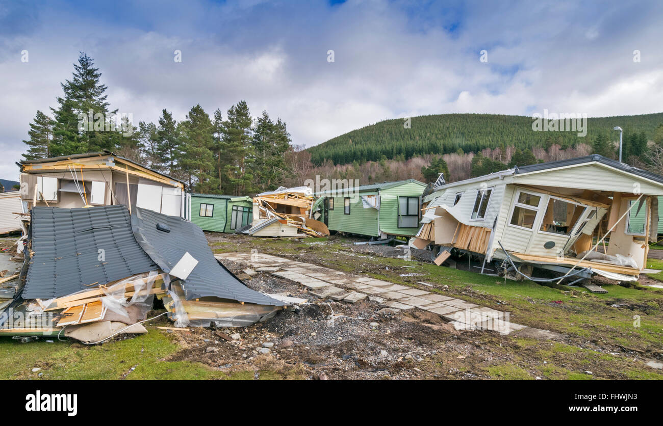 BALLATER ABERDEENSHIRE RIVER DEE FLOOD DAMAGE CARAVAN PARK AND STATIC ...