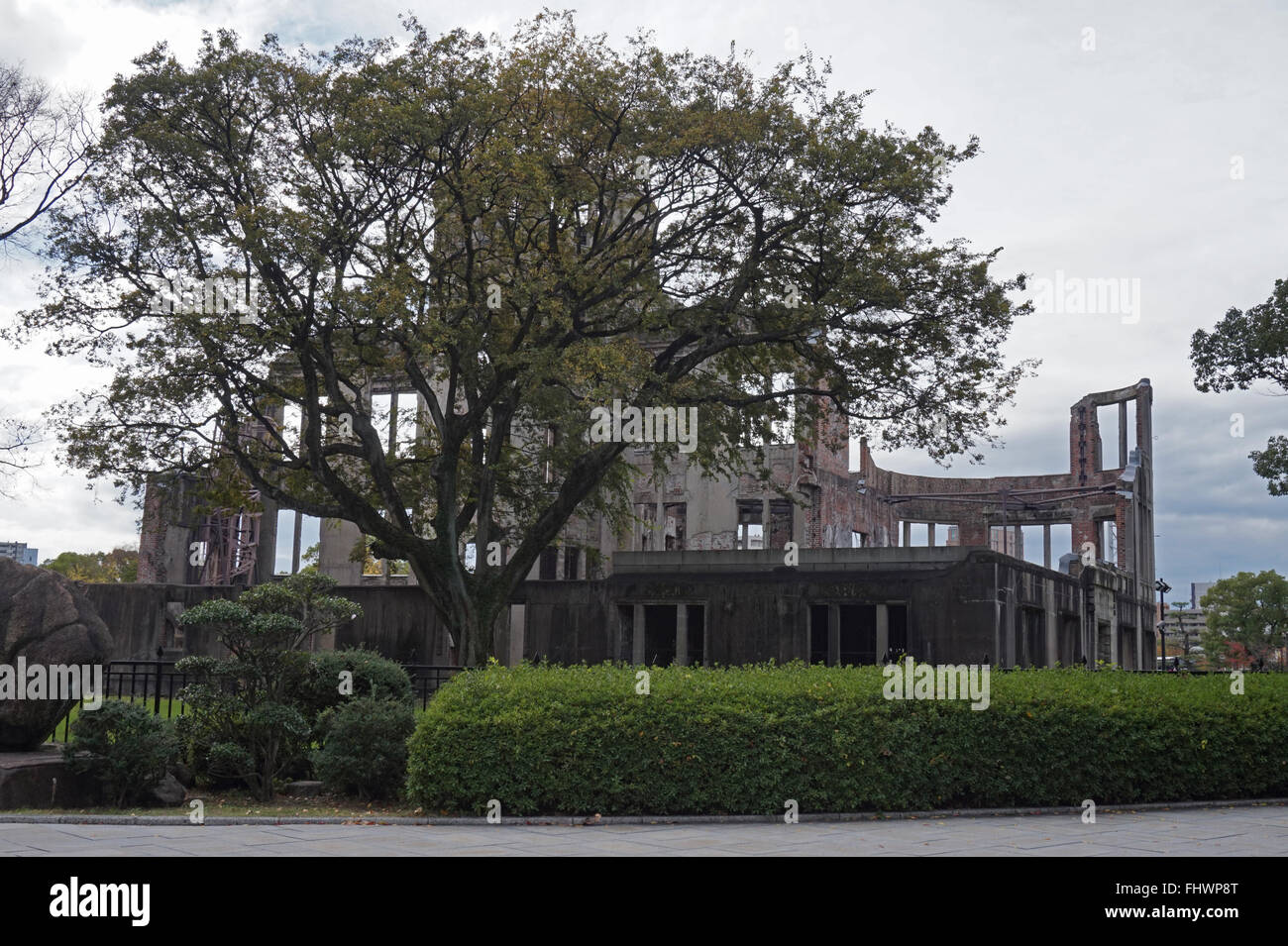 The A-bomb Dome behind a tree, Hiroshima Memorial Peace Park, Japan ...