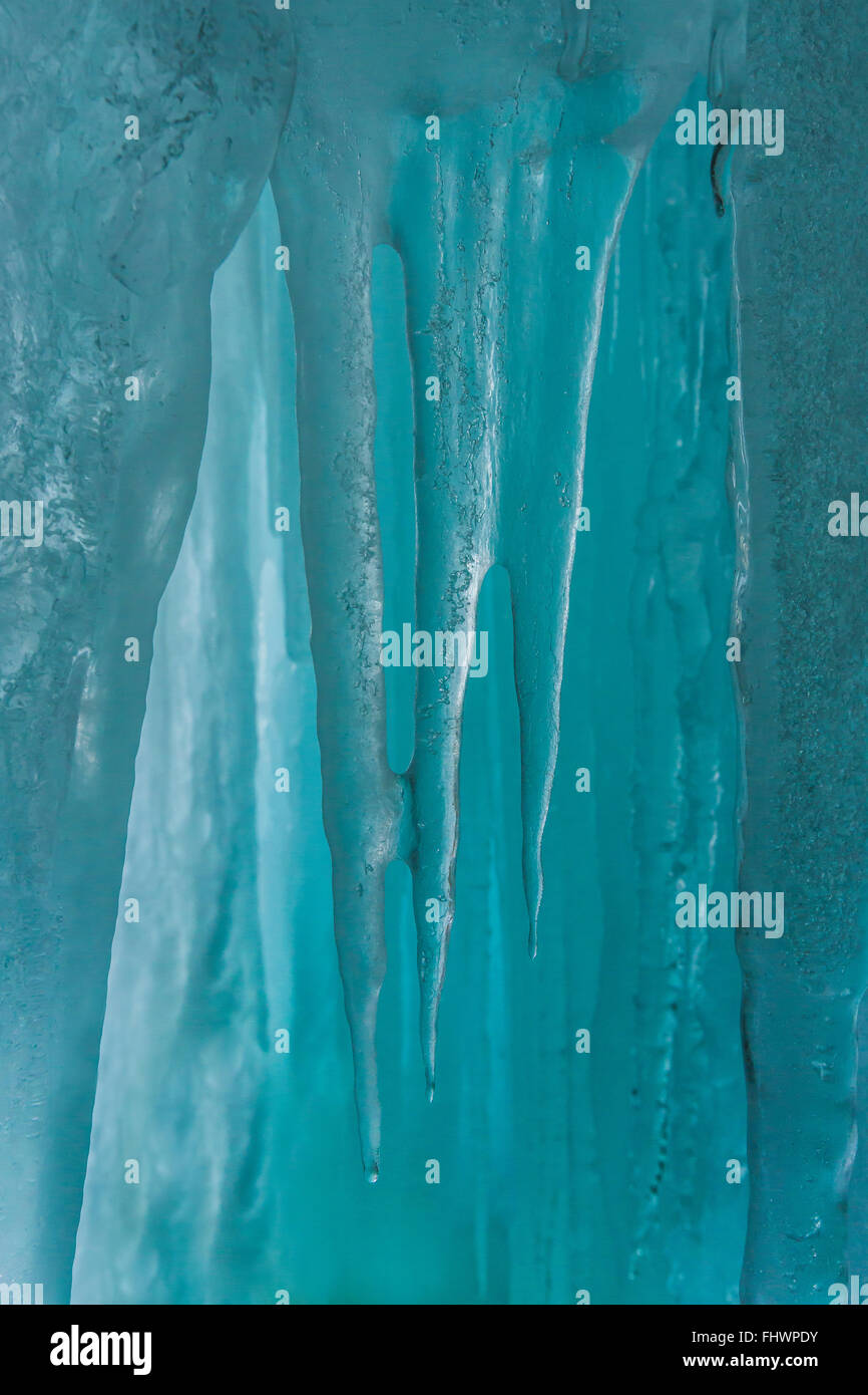 Backlit translucent ice in The Curtains ice formation in Pictured Rocks ...