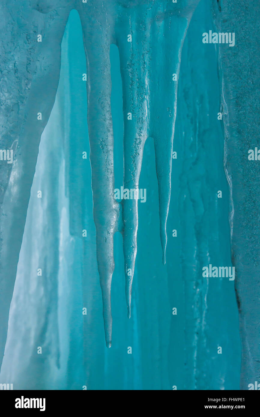 Backlit translucent ice in The Curtains ice formation in Pictured Rocks ...