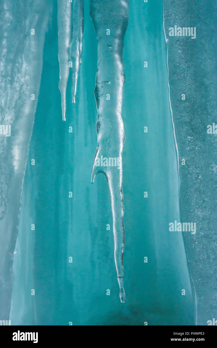 Backlit translucent ice in The Curtains ice formation in Pictured Rocks ...