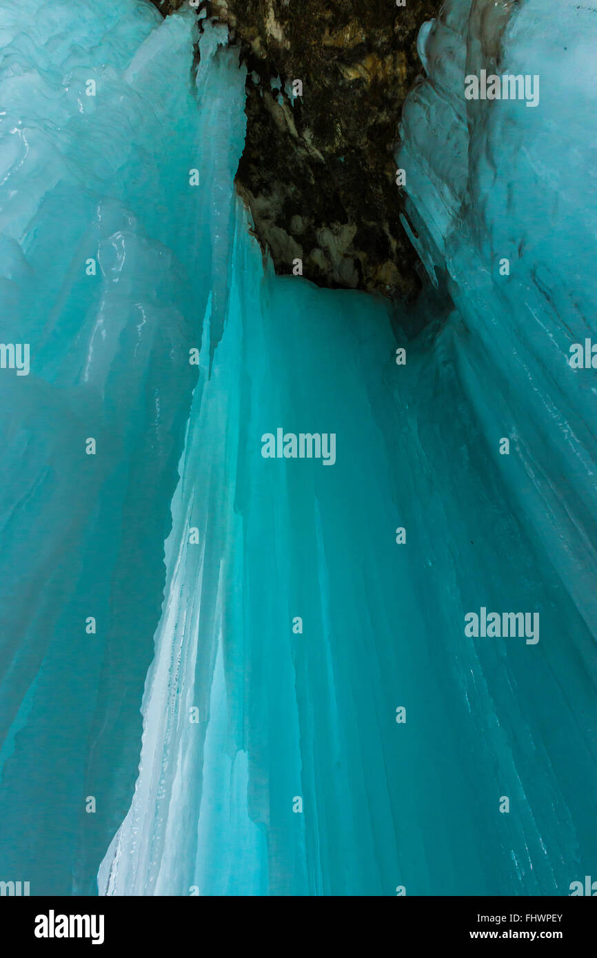 Backlit translucent ice in The Curtains ice formation in Pictured Rocks ...