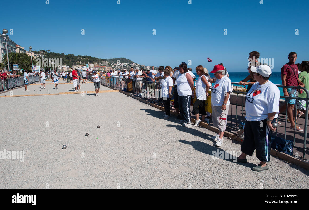 Participants and spectators at a Boules Tournament on the Promenade des ...