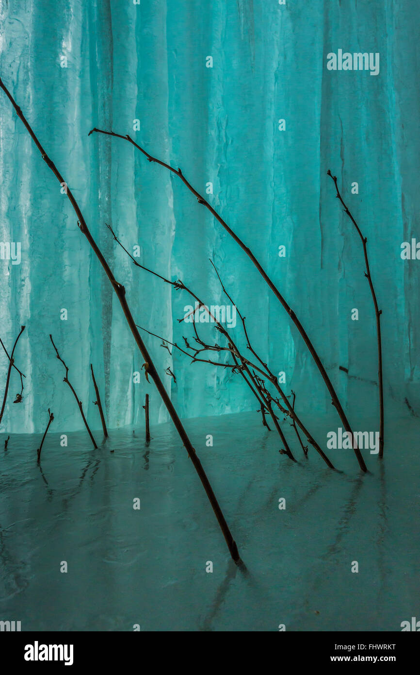 Backlit translucent ice in The Curtains ice formation in Pictured Rocks ...