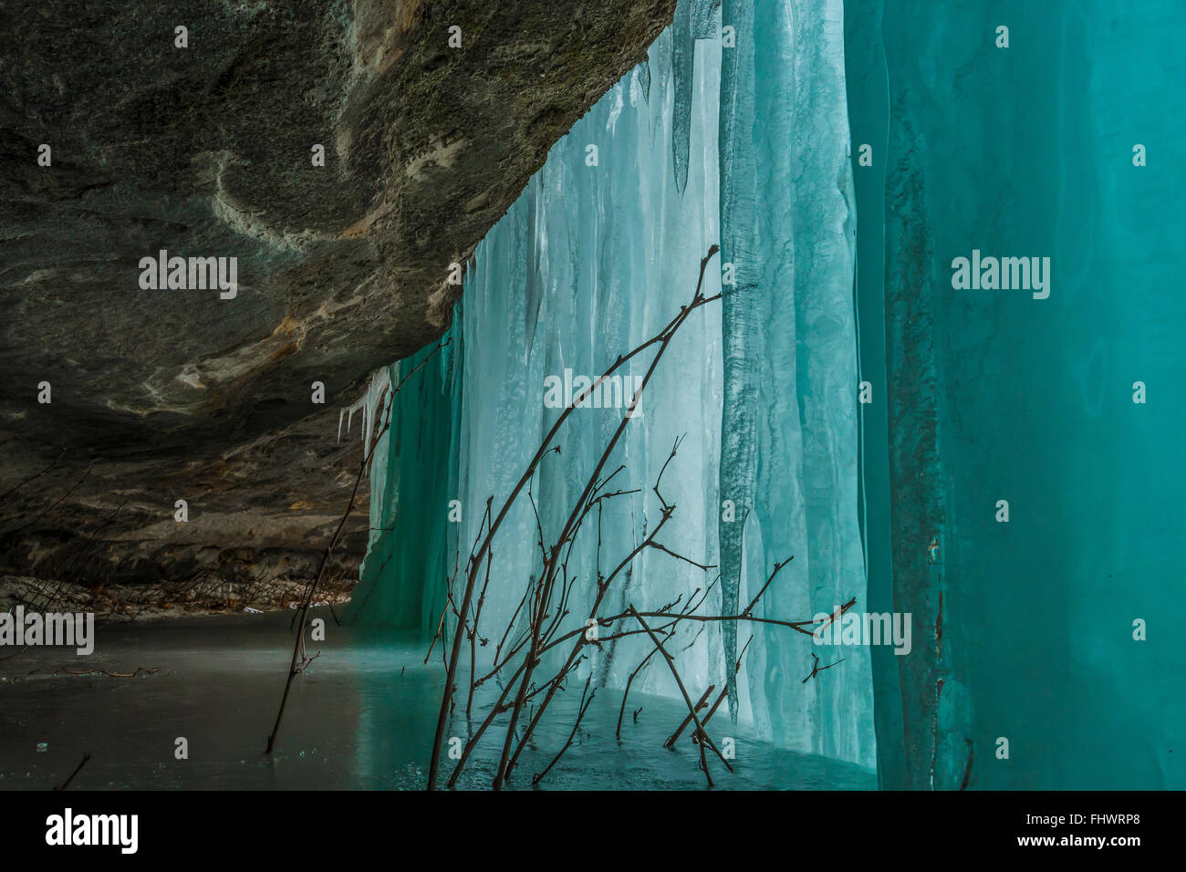 Backlit translucent ice in The Curtains ice formation in Pictured Rocks ...