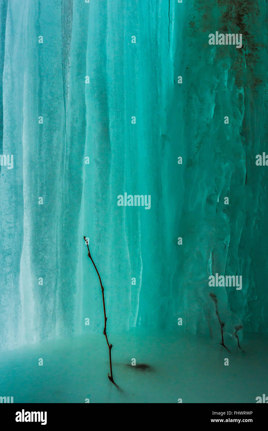 Backlit translucent ice in The Curtains ice formation in Pictured Rocks ...