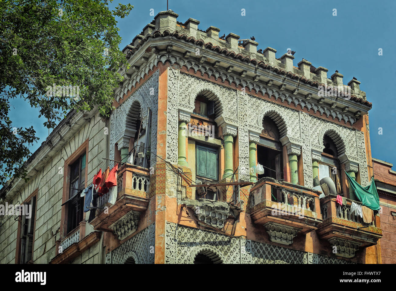 Colonial-style building facades and balconies in Old Havana, Cuba Stock ...