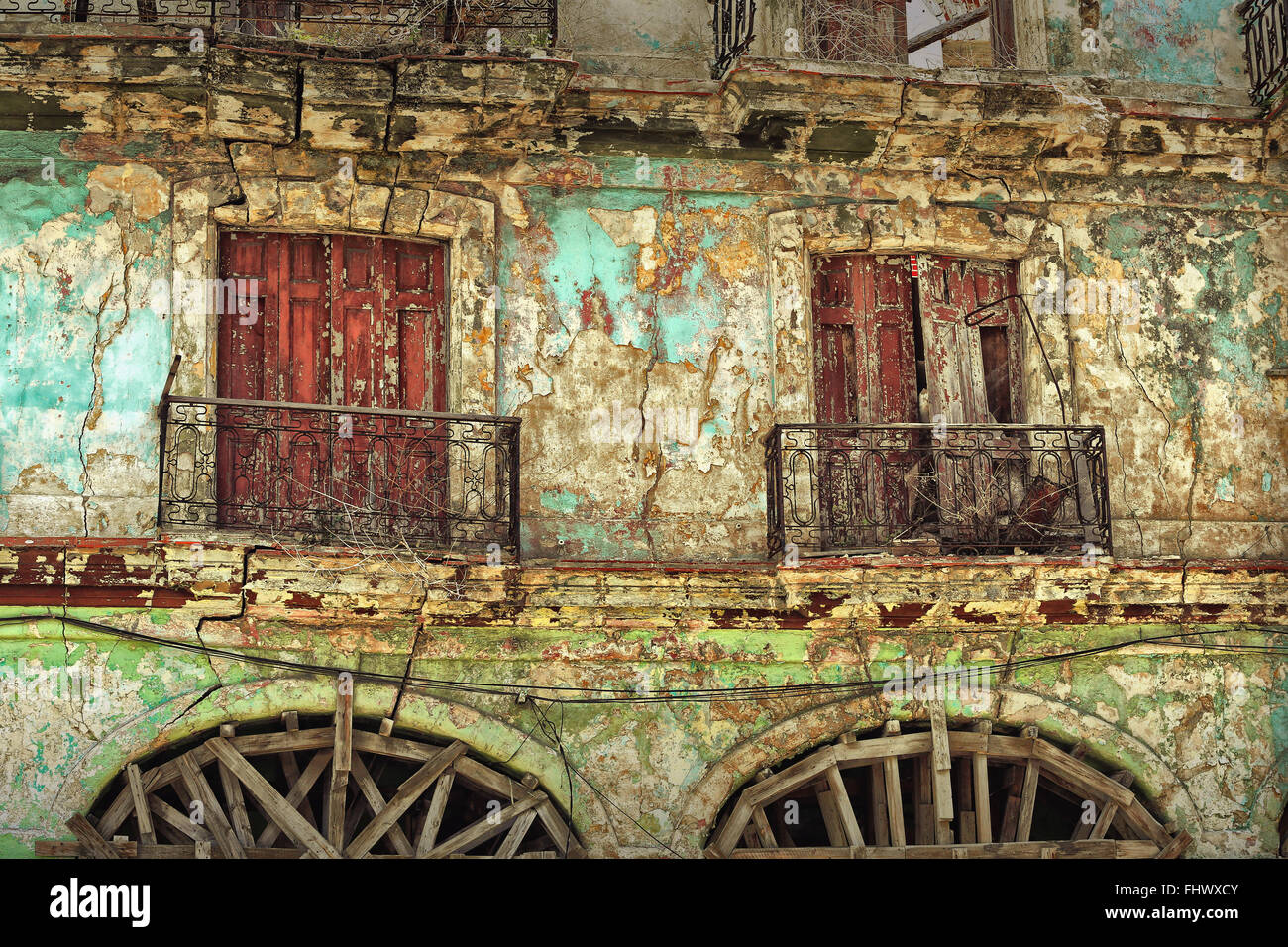 Colonial-style building facades and balconies in Old Havana, Cuba Stock ...