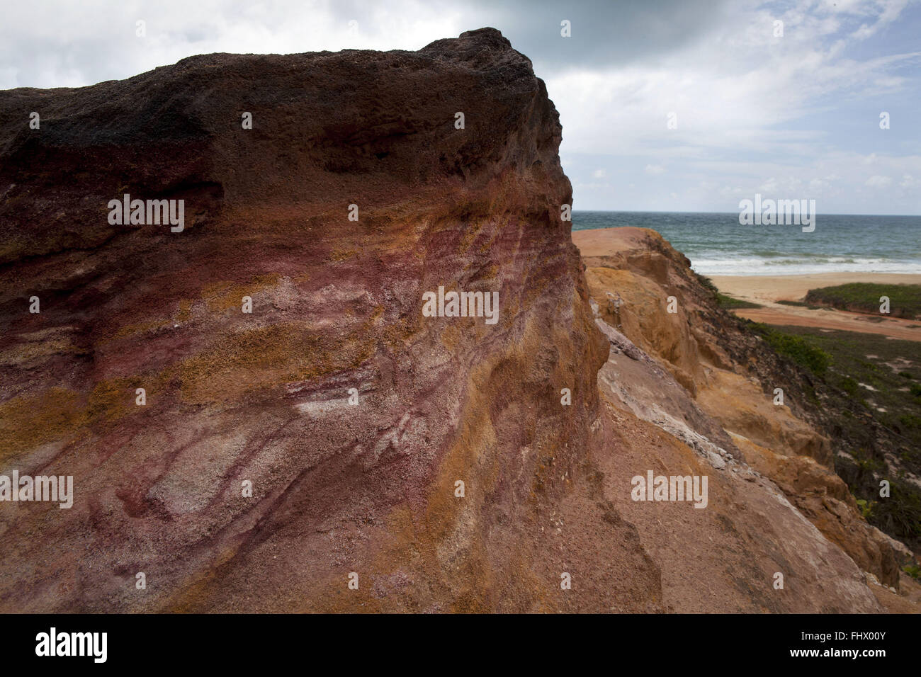 Cliffs at Praia do Gunga - municipality of Barra de Sao Miguel Stock ...