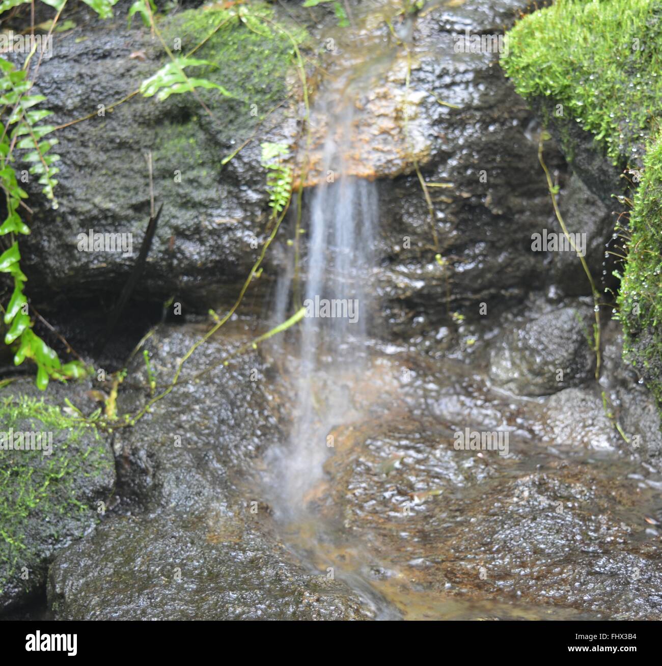 Small waterfall flowing over rocks Stock Photo - Alamy