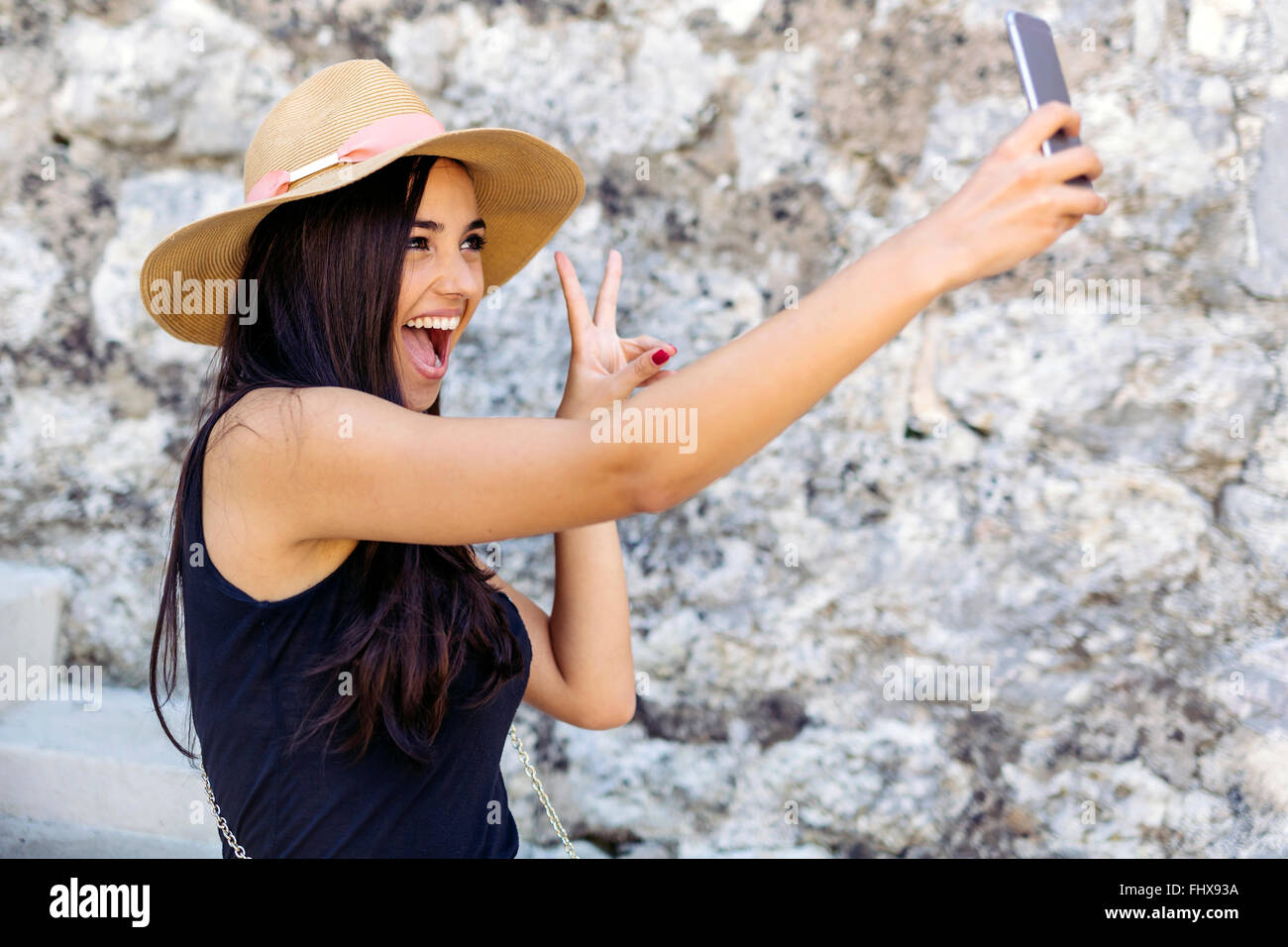Woman Taking Picture Herself Camera High Resolution Stock Photography ...
