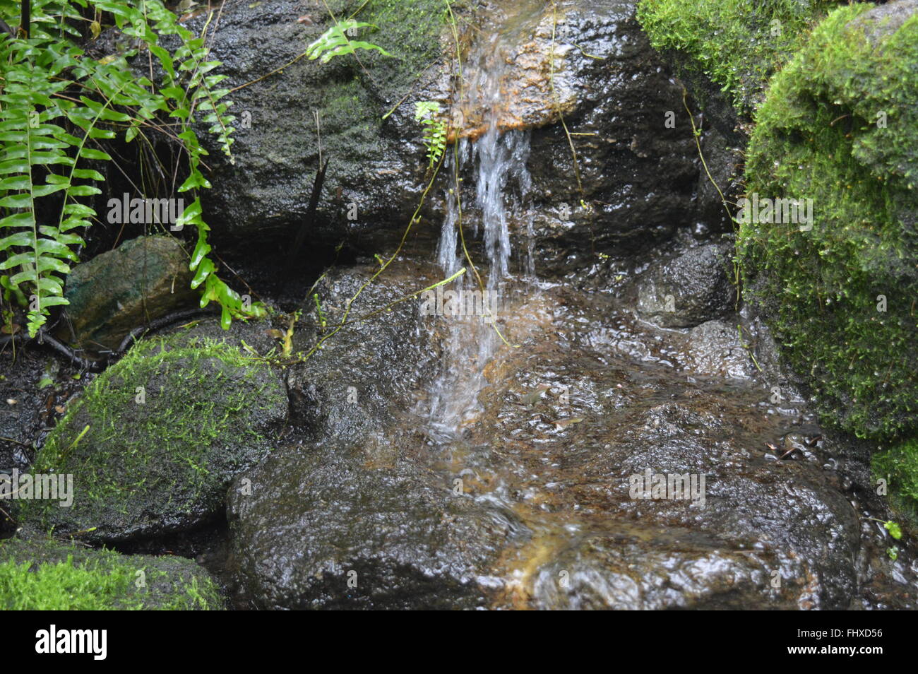 Small waterfall flowing over rocks Stock Photo - Alamy