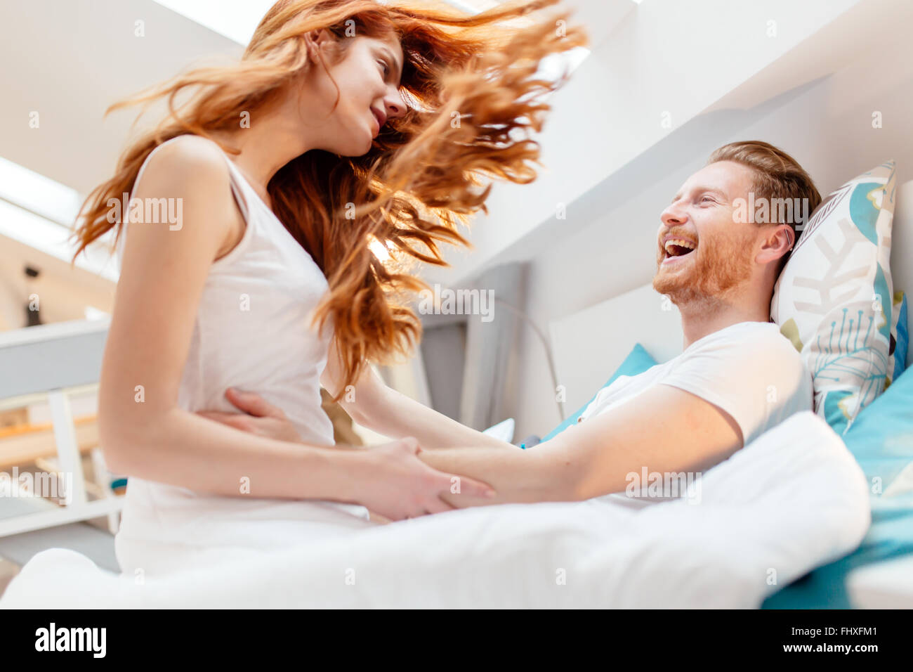 Beautiful Couple Being Romantic And Passionate In Bed Stock Photo Alamy