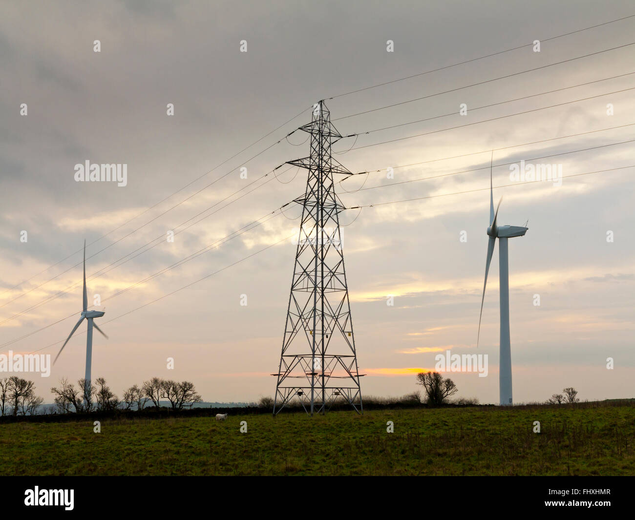 Pylon and wind turbines hi-res stock photography and images - Alamy