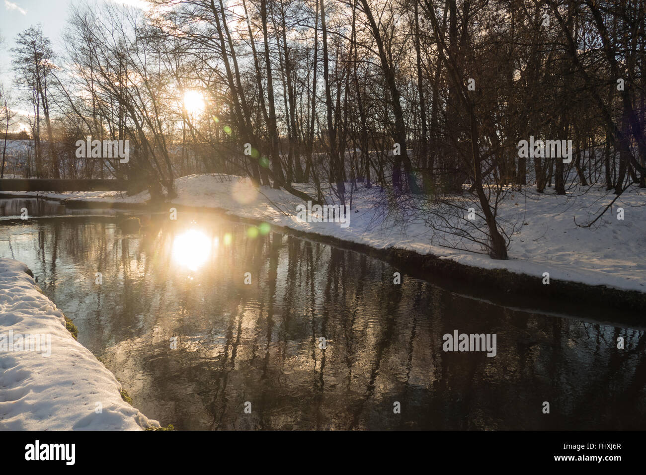 winter river, the sun and snow 2016 Stock Photo - Alamy