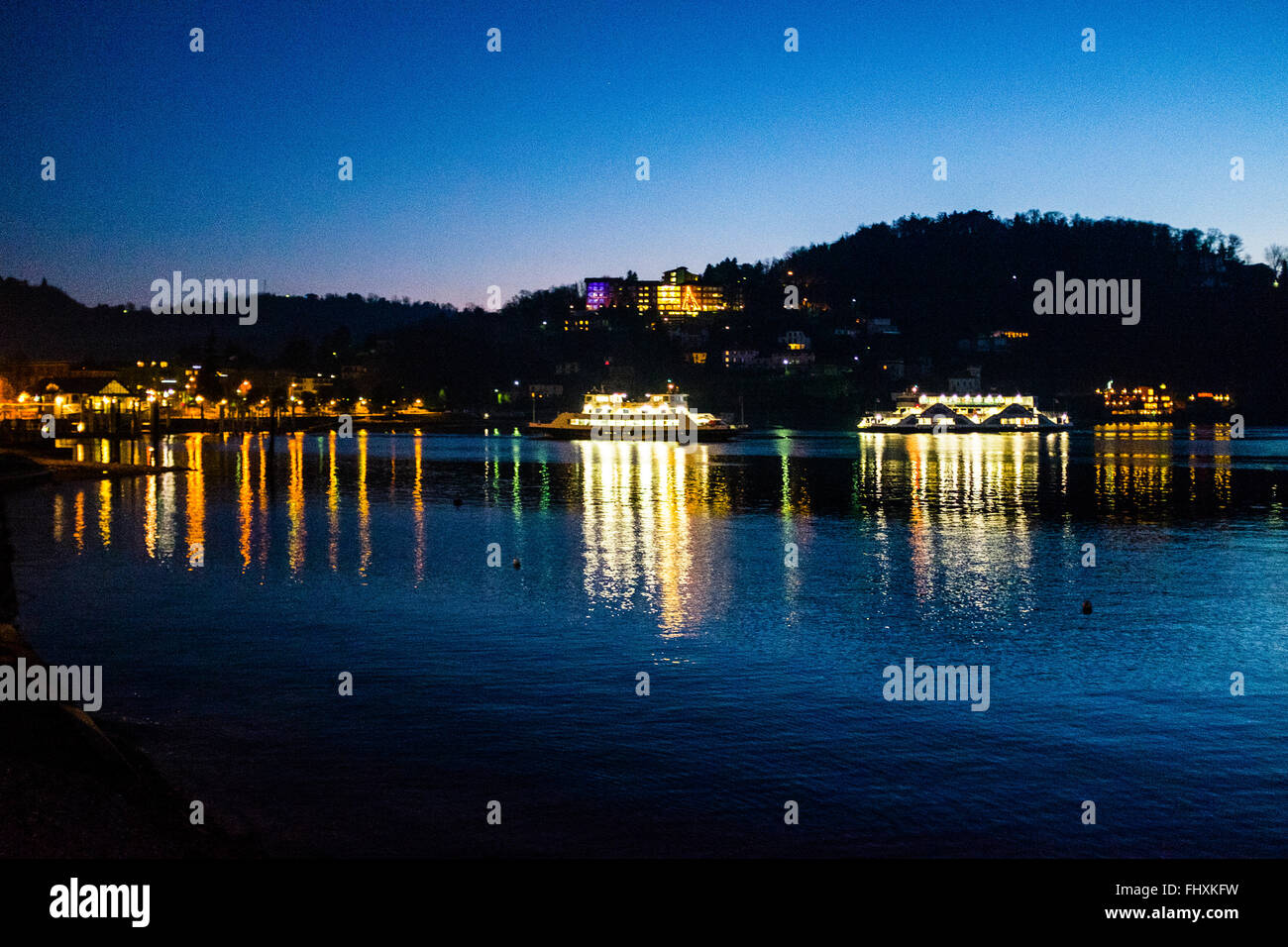Lake Maggiore on the night,Boats and lights Stock Photo - Alamy