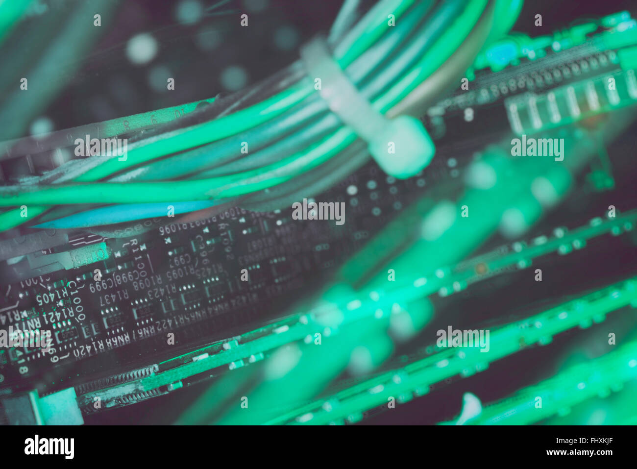 green abstract cables inside computer background Stock Photo - Alamy
