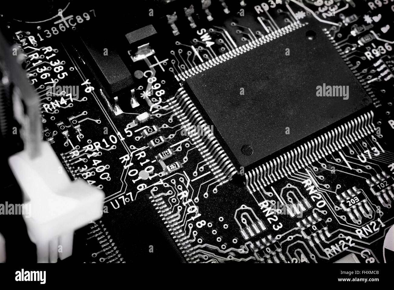 black and white processor on motherboard (cold processor Stock Photo ...