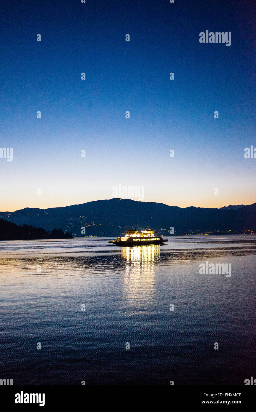 Lake Maggiore on the night,Boats and lights Stock Photo - Alamy