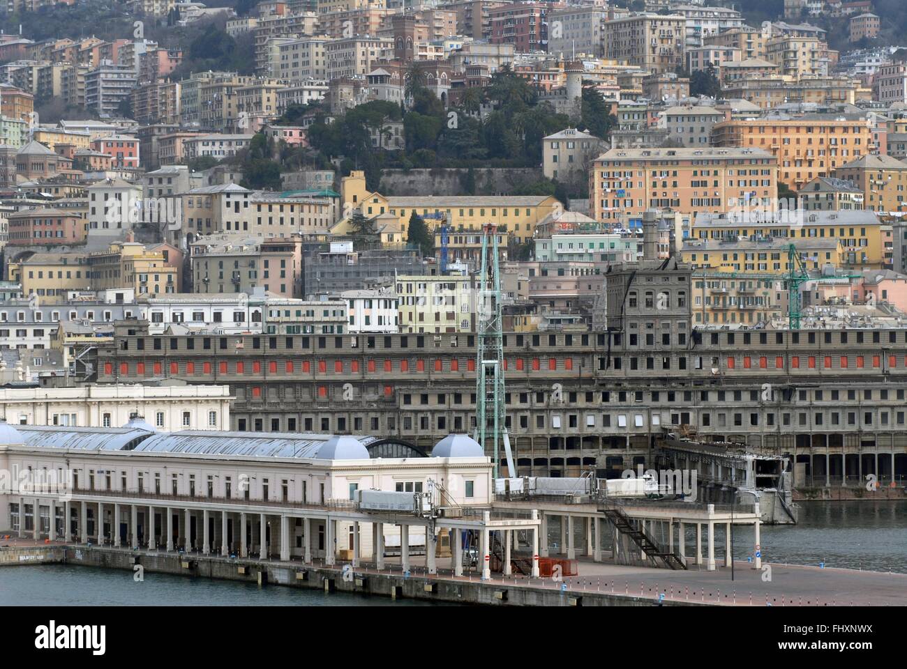 Italy, houses of Genoa town seen from the harbor Stock Photo - Alamy