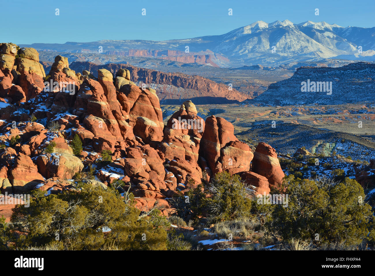 Fiery Furnace, Salt Valley and La Sal Mountains as seen from overlook ...