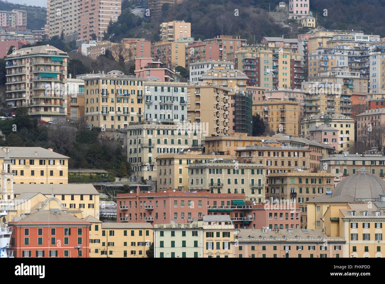 Italy, houses of Genoa town seen from the harbor Stock Photo - Alamy