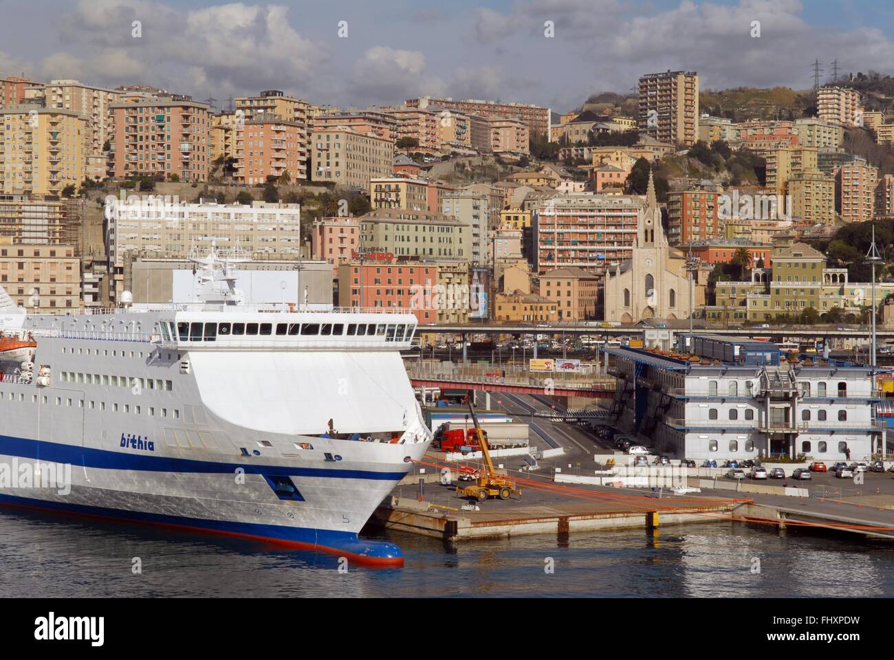 Italy, the Genoa town seen from the harbor Stock Photo - Alamy
