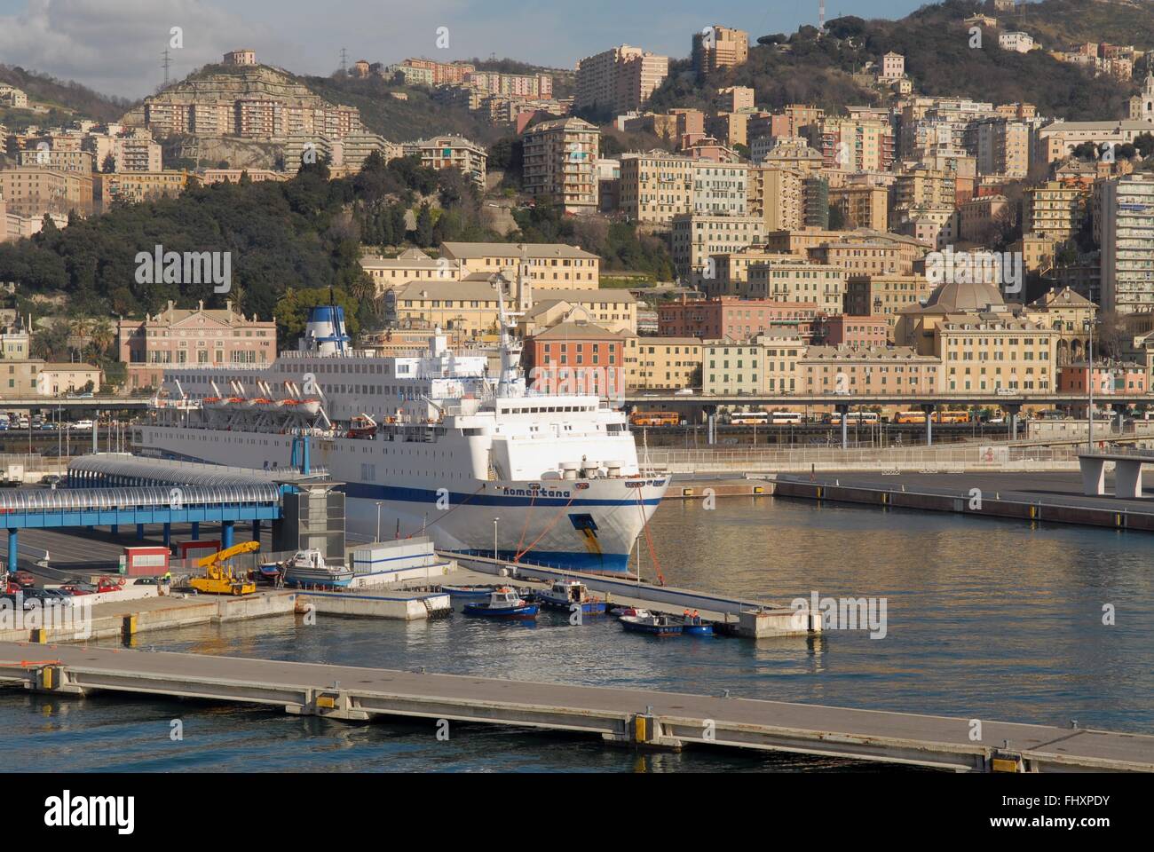 Italy, the Genoa town seen from the harbor Stock Photo - Alamy