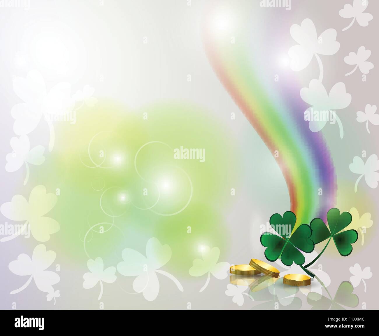 Rainbow and clover with golden coins on background Stock Vector Image ...