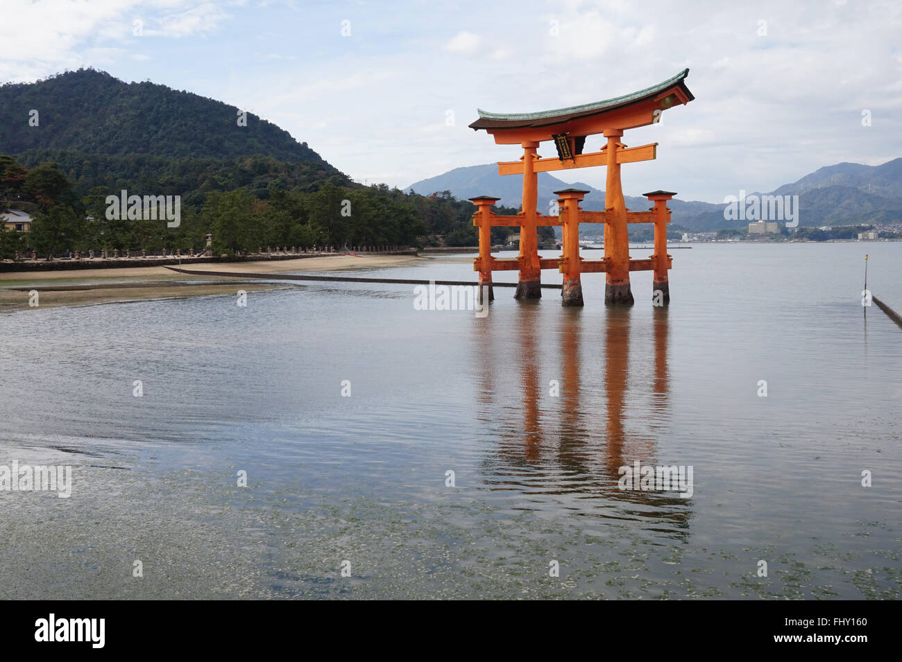 Floating Torii, Miyajima Island, with Hiroshima on the mainland behind ...