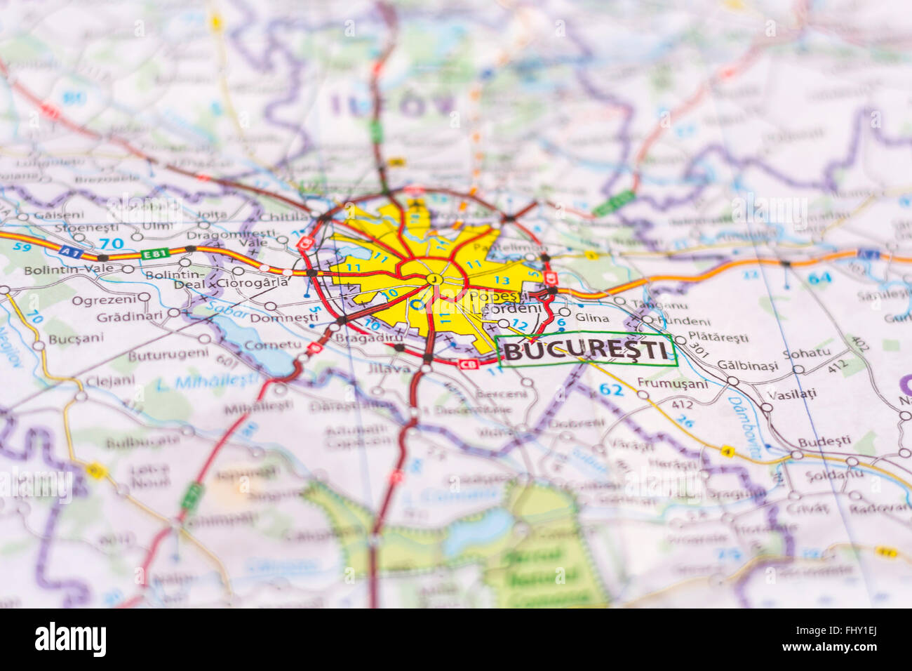 Close up of Bucharest on a map Stock Photo - Alamy